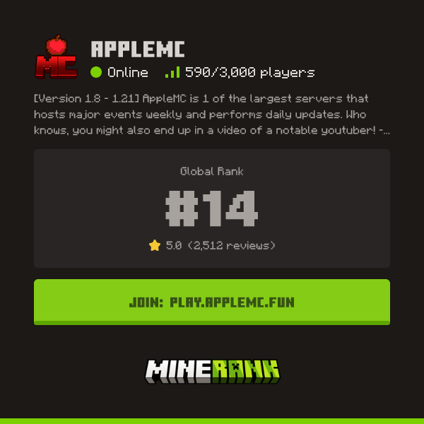 AppleMc Server IP, Reviews and Vote Link - Minerank
