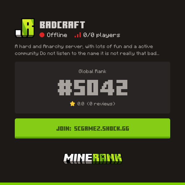 Badcraft Server IP, Reviews and Vote Link - Minerank