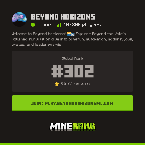 Beyond Horizons Server IP, Reviews and Vote Link - Minerank