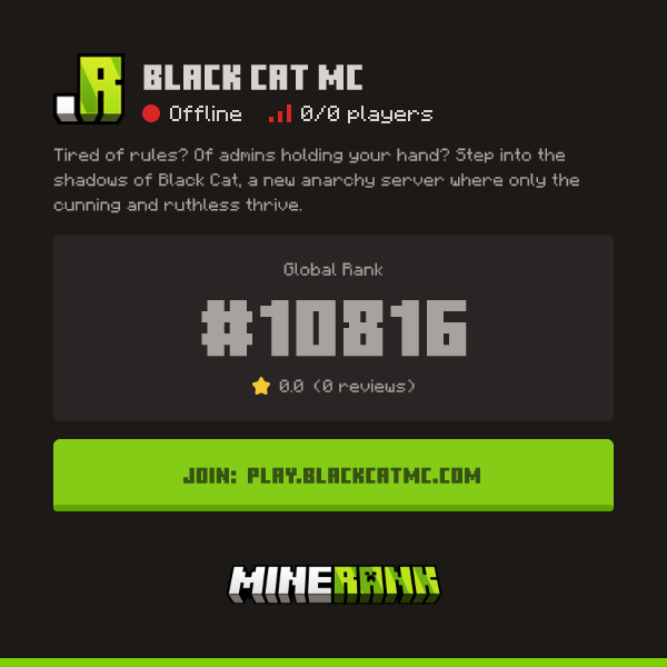 Black Cat MC Server IP, Reviews and Vote Link - Minerank