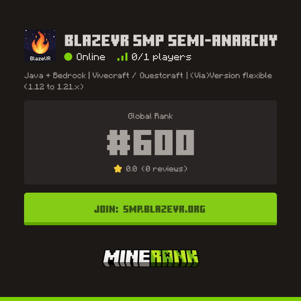 BlazeVR SMP Semi-Anarchy Server IP, Reviews and Vote Link - Minerank