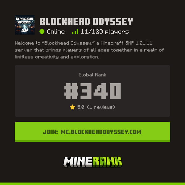 Blockhead Odyssey Server IP, Reviews and Vote Link - Minerank