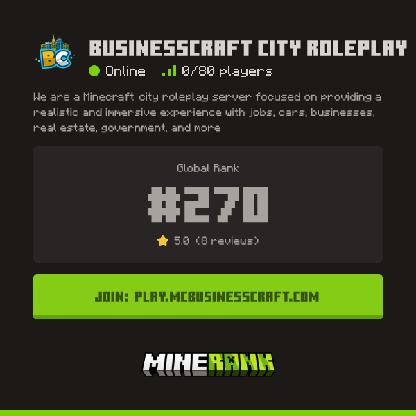 BusinessCraft City Roleplay Server IP, Reviews and Vote Link - Minerank
