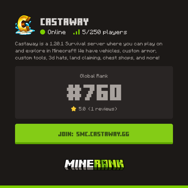 Castaway Server IP, Reviews and Vote Link - Minerank