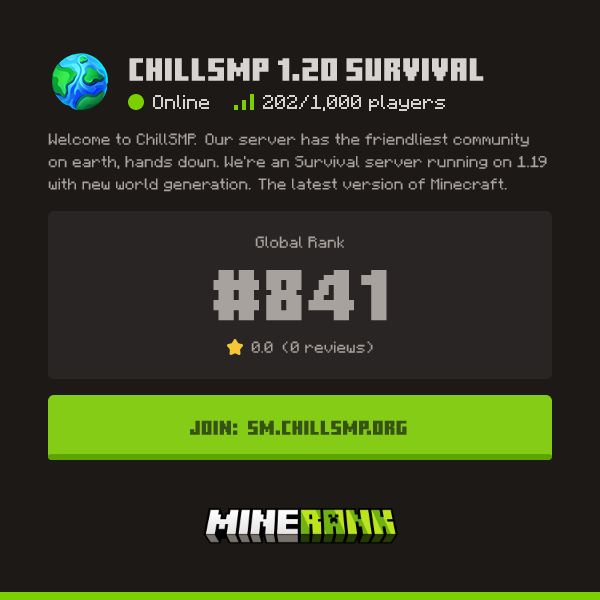 ChillSMP 1.20 Survival Server IP, Reviews and Vote Link - Minerank