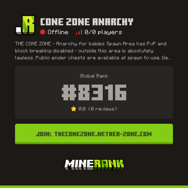 Cone Zone Anarchy Server IP, Reviews and Vote Link - Minerank