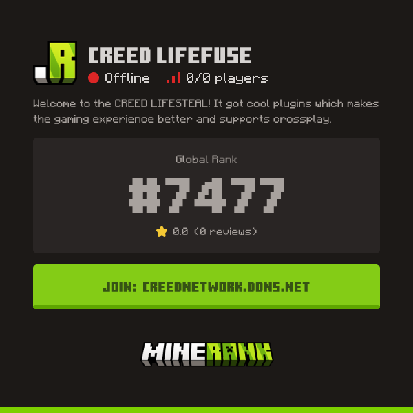 Creed LifeFuse Server IP, Reviews and Vote Link - Minerank