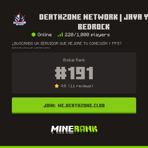 DEATHZONE NETWORK | JAVA y BEDROCK Server IP, Reviews and Vote Link - Minerank