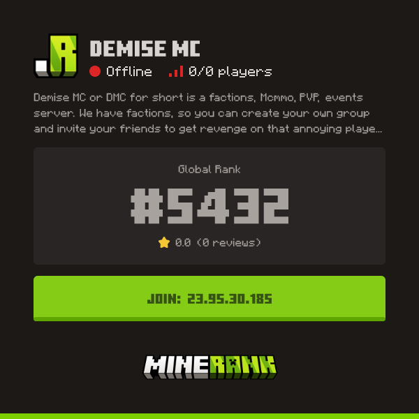 Demise MC Server IP, Reviews and Vote Link - Minerank