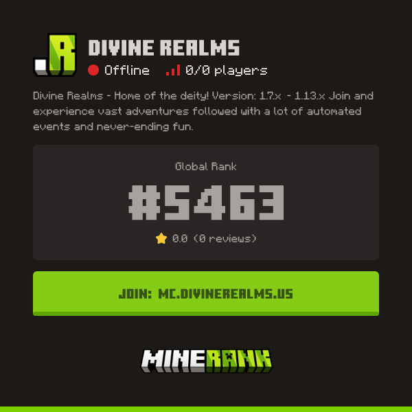 Divine Realms Server IP, Reviews and Vote Link - Minerank