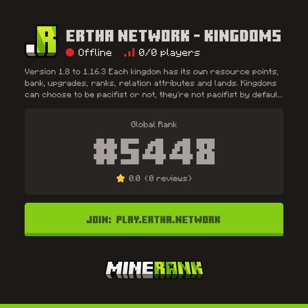 Ertha Network - Kingdoms Server IP, Reviews and Vote Link - Minerank