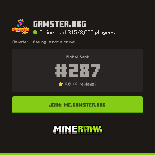 Gamster.org Server IP, Reviews and Vote Link - Minerank