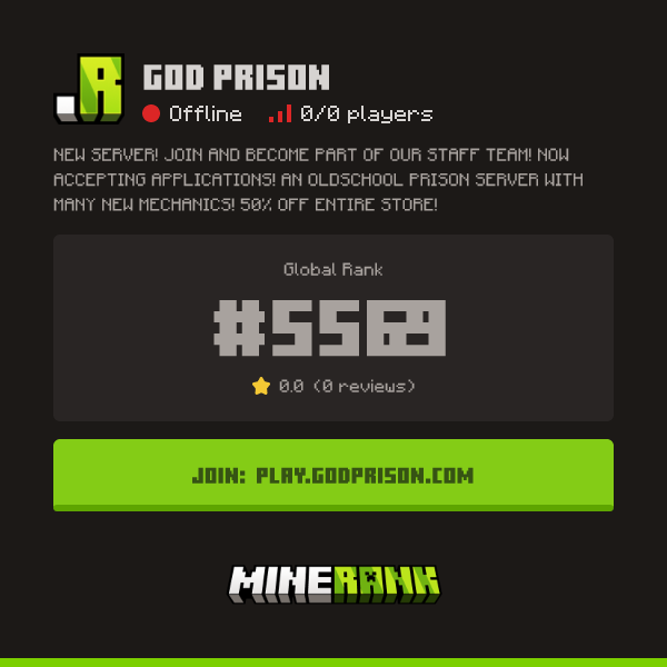 God Prison Server IP, Reviews and Vote Link - Minerank