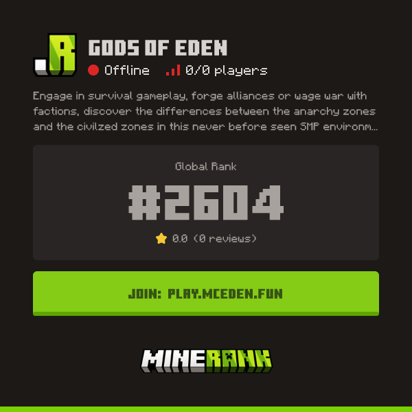 Gods Of Eden Server IP, Reviews and Vote Link - Minerank
