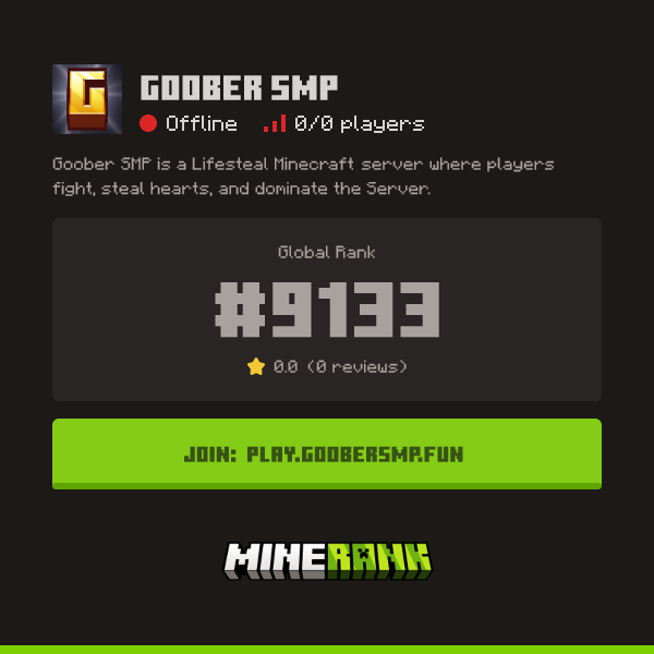 Goober Smp Server IP, Reviews and Vote Link - Minerank