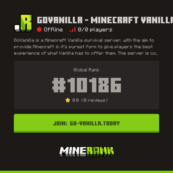 GoVanilla - Minecraft Vanilla Server IP, Reviews and Vote Link - Minerank