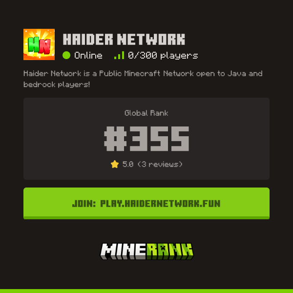 Haider Network Server IP, Reviews and Vote Link - Minerank