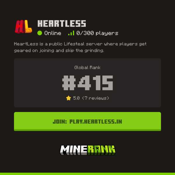 HeartLess Server IP, Reviews and Vote Link - Minerank