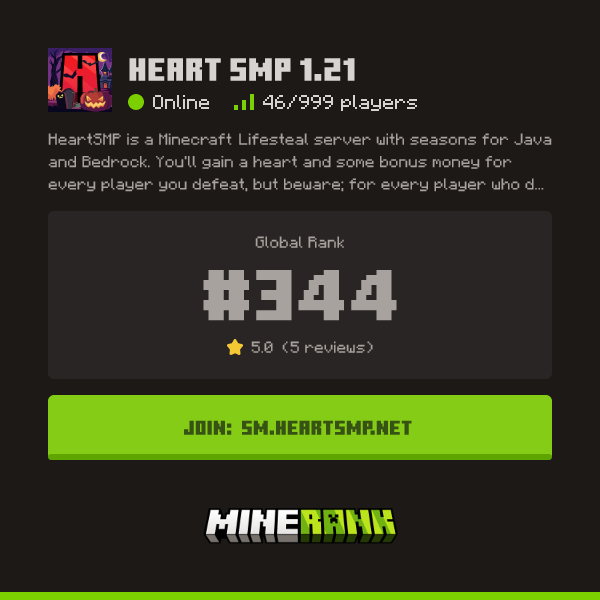 Heart SMP 1.21 Server IP, Reviews and Vote Link - Minerank