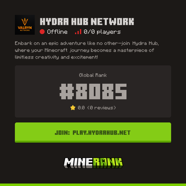 Hydra Hub Network Server IP, Reviews and Vote Link - Minerank