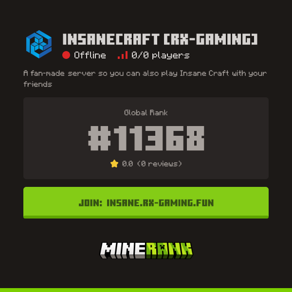 Insanecraft [RX-GAMING] Server IP, Reviews and Vote Link - Minerank