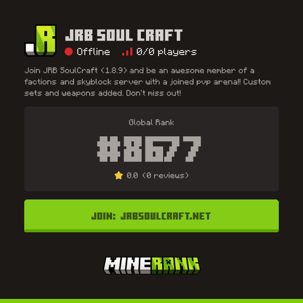 JRB Soul Craft Server IP, Reviews and Vote Link - Minerank