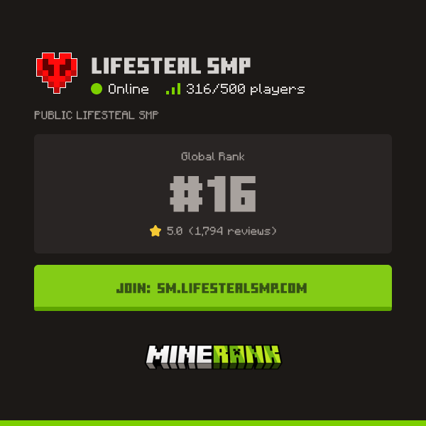 LifeSteal SMP Server IP, Reviews and Vote Link - Minerank
