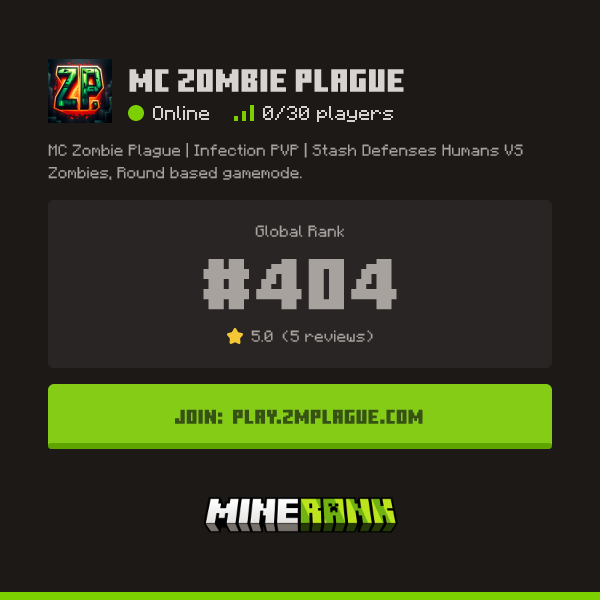 MC Zombie Plague Server IP, Reviews and Vote Link - Minerank