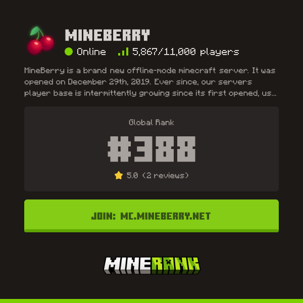MineBerry Server IP, Reviews and Vote Link - Minerank