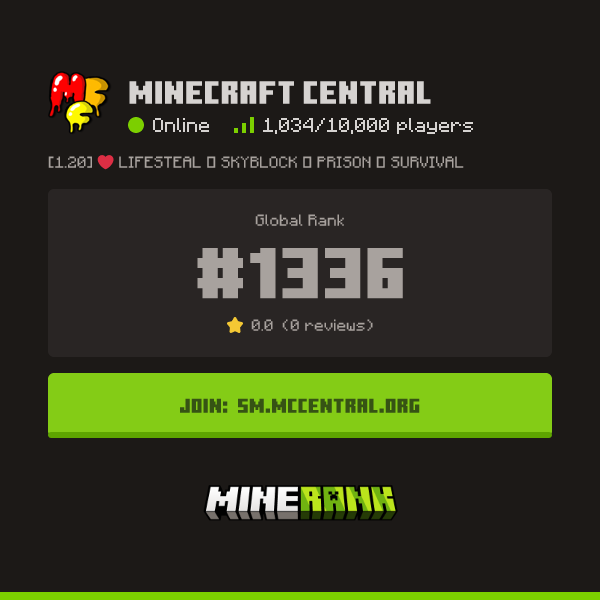 Minecraft Central Server IP, Reviews and Vote Link - Minerank
