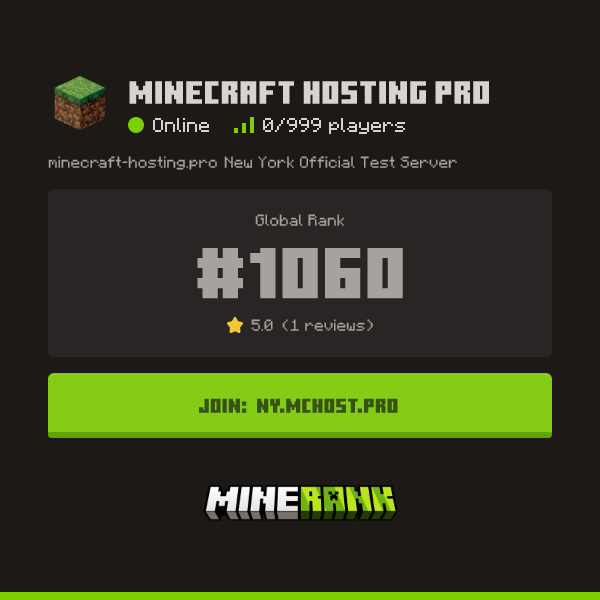Minecraft Hosting Pro Server IP, Reviews and Vote Link - Minerank