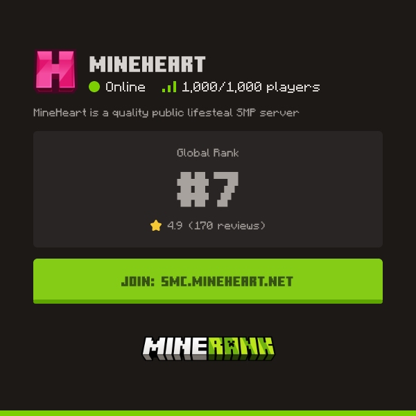 MineHeart Server IP, Reviews and Vote Link - Minerank