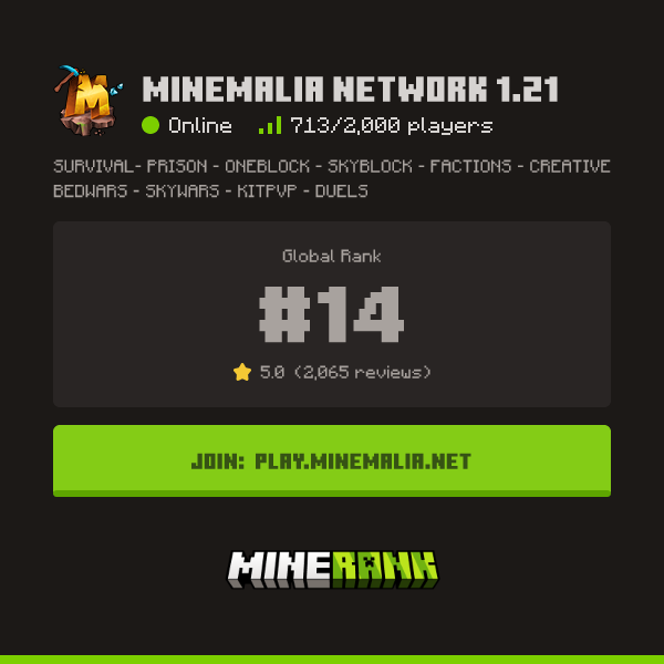 MINEMALIA NETWORK 1.21 Server IP, Reviews and Vote Link - Minerank