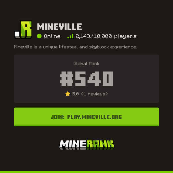Mineville Server IP, Reviews and Vote Link - Minerank