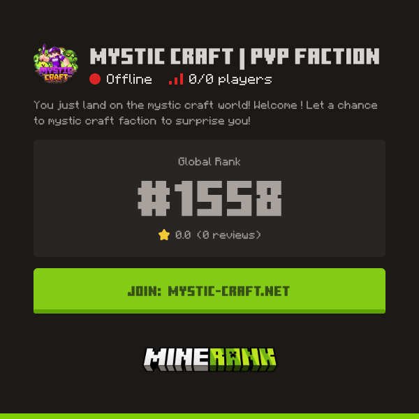 Mystic Craft | PvP Faction Server IP, Reviews and Vote Link - Minerank