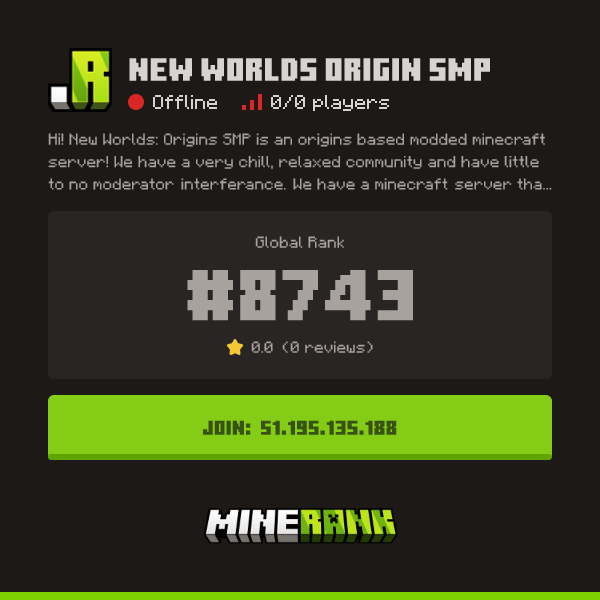 New Worlds Origin SMP Server IP, Reviews and Vote Link - Minerank
