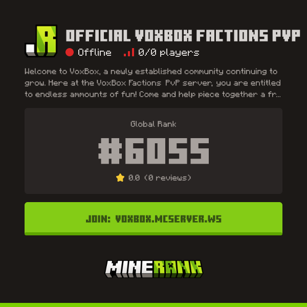 Official VoxBox Factions PvP Server IP, Reviews and Vote Link - Minerank