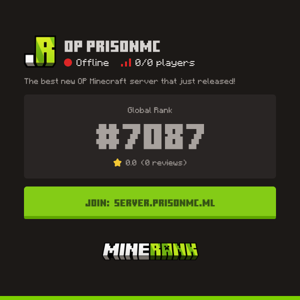 OP PrisonMC Server IP, Reviews and Vote Link - Minerank