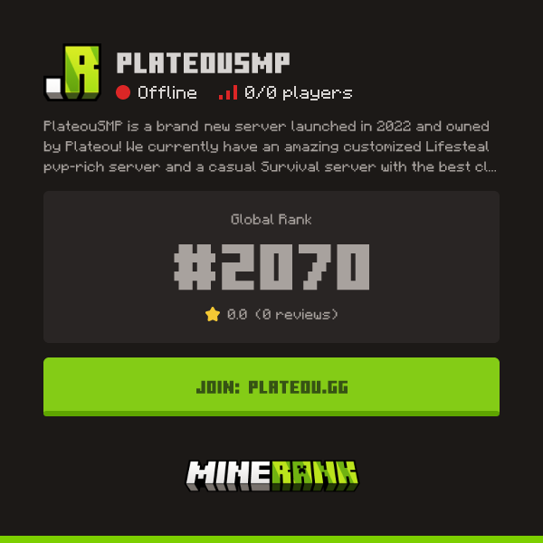 PlateouSMP Server IP, Reviews and Vote Link - Minerank