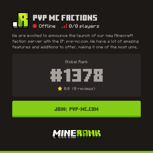 PvP MC Factions Server IP, Reviews and Vote Link - Minerank