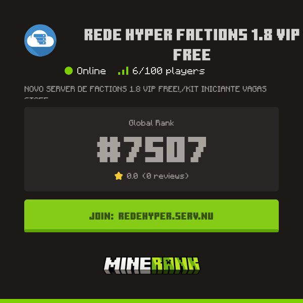 Rede Hyper FACTIONS 1.8 VIP FREE Server IP, Reviews and Vote Link ...