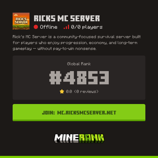 Ricks MC Server Server IP, Reviews and Vote Link - Minerank