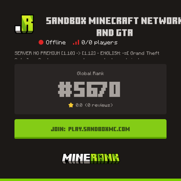 Sandbox Minecraft Network and GTA Server IP, Reviews and Vote Link - Minerank
