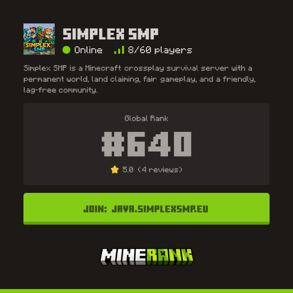 Simplex SMP Server IP, Reviews and Vote Link - Minerank