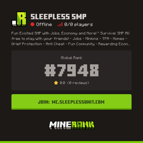 Sleepless SMP Server IP, Reviews and Vote Link - Minerank