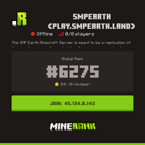 SMPEarth (play.SMPEarth.land) Server IP, Reviews and Vote Link - Minerank
