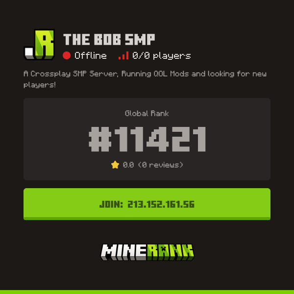 The Bob SMP Server IP, Reviews and Vote Link - Minerank
