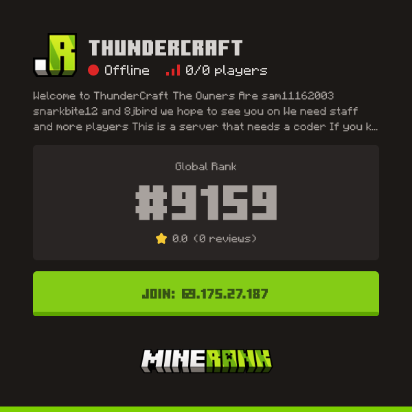 thundercraft Server IP, Reviews and Vote Link - Minerank