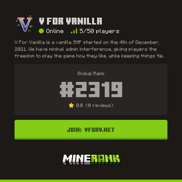 V For Vanilla Server IP, Reviews and Vote Link - Minerank