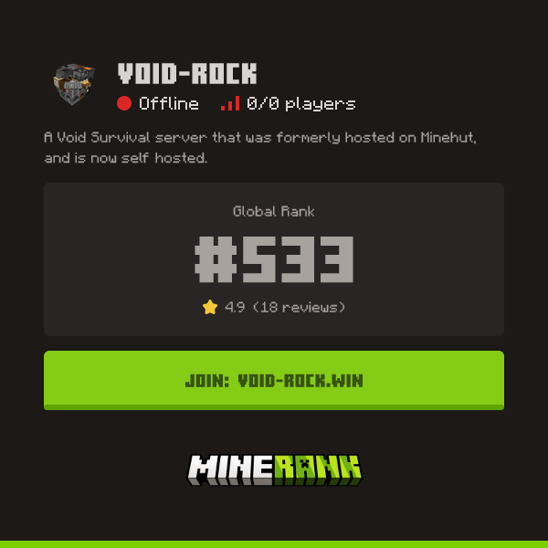 Void-Rock Server IP, Reviews and Vote Link - Minerank